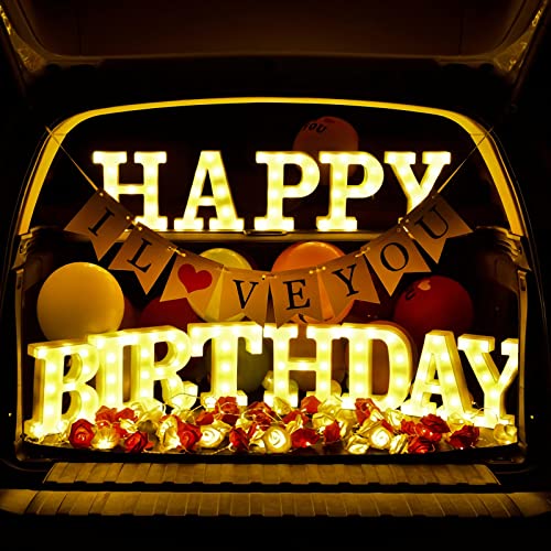 GPUSFAK 155 Bulbs Happy Birthday Marquee Light Up Letters - LED Letter Number Light Sign Decoration for Birthday Home Table Decor White