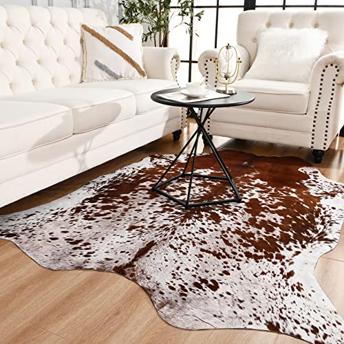 Easycozy Faux Cowhide Rug Large Cow Print Rug 4.6 x 5.2 Feet Thickened Elastic Cowhide Rug for Bedroom Living Room Home Office Western Decor