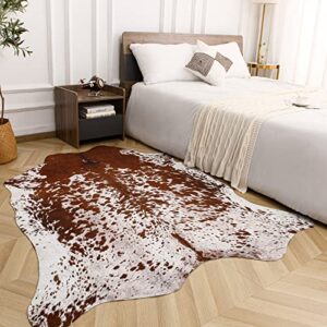 Easycozy Faux Cowhide Rug Large Cow Print Rug 4.6 x 5.2 Feet Thickened Elastic Cowhide Rug for Bedroom Living Room Home Office Western Decor