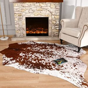 Easycozy Faux Cowhide Rug Large Cow Print Rug 4.6 x 5.2 Feet Thickened Elastic Cowhide Rug for Bedroom Living Room Home Office Western Decor