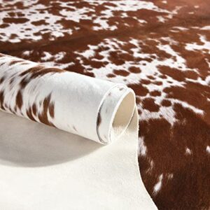 Easycozy Faux Cowhide Rug Large Cow Print Rug 4.6 x 5.2 Feet Thickened Elastic Cowhide Rug for Bedroom Living Room Home Office Western Decor