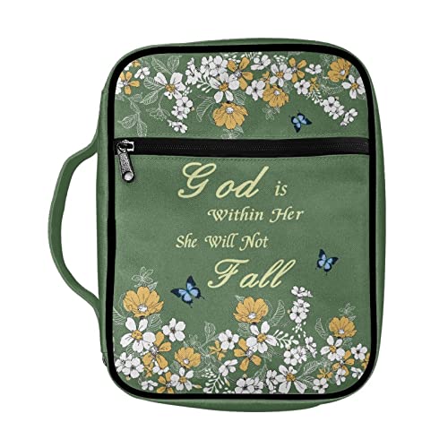 Dajingkj Flowers Bible Covers for Women Large Size Bible Case with Pockets Strap Zipper Bookcover Carrying Organizer Church Bag Tote Bible Accessories with Handle