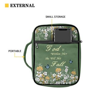 Dajingkj Flowers Bible Covers for Women Large Size Bible Case with Pockets Strap Zipper Bookcover Carrying Organizer Church Bag Tote Bible Accessories with Handle