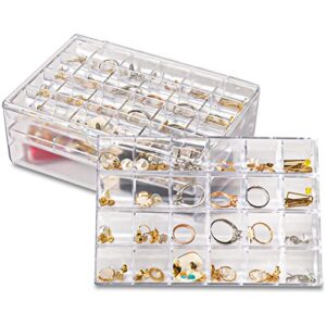 inmorven earring organizer, jewelry organizer box for earrings storage, clear acrylic bead organizer with 38 small compartment tray, 3 layer stackable jewelry case gift for women girls