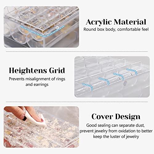 INMORVEN Earring Organizer, Jewelry Organizer Box for Earrings Storage, Clear Acrylic Bead Organizer with 38 Small Compartment Tray, 3 Layer Stackable Jewelry Case Gift for Women Girls