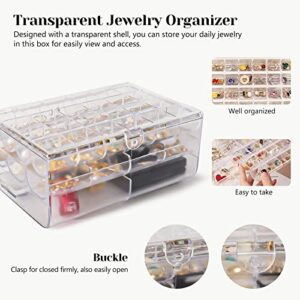 INMORVEN Earring Organizer, Jewelry Organizer Box for Earrings Storage, Clear Acrylic Bead Organizer with 38 Small Compartment Tray, 3 Layer Stackable Jewelry Case Gift for Women Girls