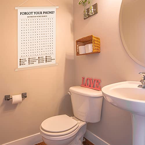 Gersoniel Bathroom Word Search Sign Funny Farmhouse Wall Art Decor Forgot Your Phone Puzzles Hanging Print Poster Fun Decorations for Bathroom, 12 x 16 inches, white