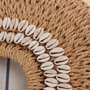 QTKJ Mini Semi-circle Rattan Straw Handbags, Hand-woven Women Summer Retro Straw Tote Bag Shoulder Bag with Shells Decoration Crossbody Bag Round Handle Beach Handbags