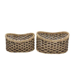 Deco 79 Seagrass Handmade Two Toned Storage Basket with Handles, Set of 2 10", 9"H, Brown