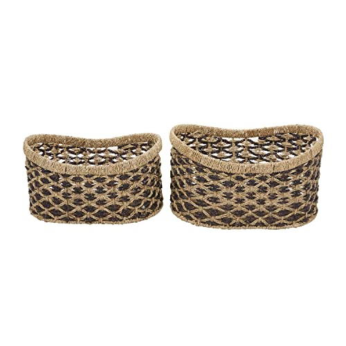 Deco 79 Seagrass Handmade Two Toned Storage Basket with Handles, Set of 2 10", 9"H, Brown