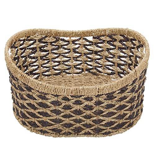 Deco 79 Seagrass Handmade Two Toned Storage Basket with Handles, Set of 2 10", 9"H, Brown