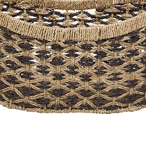 Deco 79 Seagrass Handmade Two Toned Storage Basket with Handles, Set of 2 10", 9"H, Brown