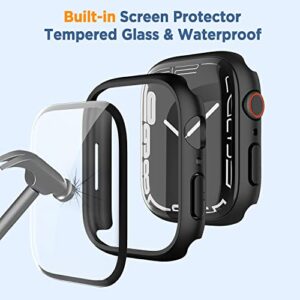 2-Pack 3D Curved Case for Apple Watch Series 7, Tempered Glass Screen Protector 41mm iWatch Full Face Cover Smartwatch Accessories (Black+White)