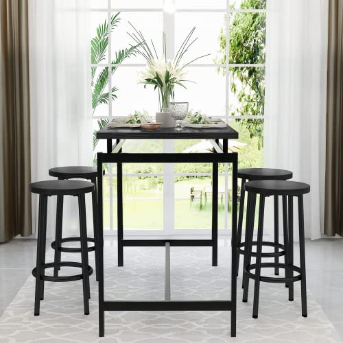 Lamerge Counter Height Dining Table and Chairs Set for 4,5 Piece Bar Table Set,Wood Kitchen Table and 4 Bar Stools for Small Spaces,Apartment, Pub,Dining Room,Black (LCHD-B)