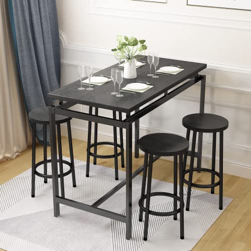 Lamerge Counter Height Dining Table and Chairs Set for 4,5 Piece Bar Table Set,Wood Kitchen Table and 4 Bar Stools for Small Spaces,Apartment, Pub,Dining Room,Black (LCHD-B)