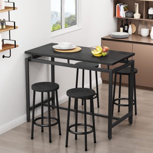 Lamerge Counter Height Dining Table and Chairs Set for 4,5 Piece Bar Table Set,Wood Kitchen Table and 4 Bar Stools for Small Spaces,Apartment, Pub,Dining Room,Black (LCHD-B)