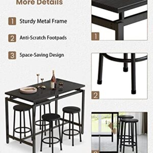 Lamerge Counter Height Dining Table and Chairs Set for 4,5 Piece Bar Table Set,Wood Kitchen Table and 4 Bar Stools for Small Spaces,Apartment, Pub,Dining Room,Black (LCHD-B)