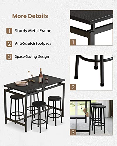 Lamerge Counter Height Dining Table and Chairs Set for 4,5 Piece Bar Table Set,Wood Kitchen Table and 4 Bar Stools for Small Spaces,Apartment, Pub,Dining Room,Black (LCHD-B)