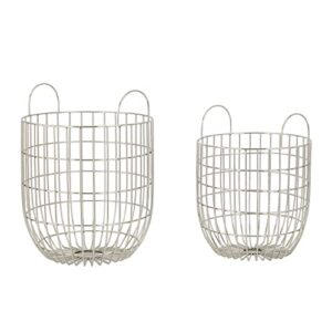 deco 79 metal round storage basket with handles, set of 2 17″, 14″h, silver