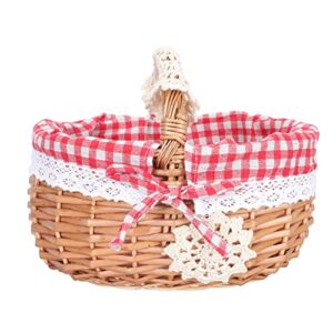 cabilock woven flower basket rattan picnic basket with liner and handle oval wicker linen floral storage basket easter eggs holder kids toy tote for easter holiday camping home decor woven planter