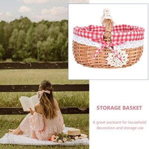 Cabilock Woven Flower Basket Rattan Picnic Basket with Liner and Handle Oval Wicker Linen Floral Storage Basket Easter Eggs Holder Kids Toy Tote for Easter Holiday Camping Home Decor Woven Planter