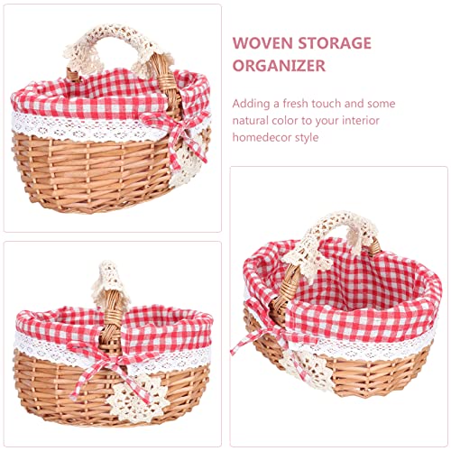 Cabilock Woven Flower Basket Rattan Picnic Basket with Liner and Handle Oval Wicker Linen Floral Storage Basket Easter Eggs Holder Kids Toy Tote for Easter Holiday Camping Home Decor Woven Planter