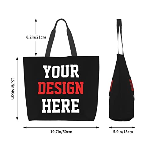 Custom Tote Bags With You Team Logo Text Picture Custom Bags With Logo Travel Business Shopping Women Teacher Black Personalized Shoulder Bag