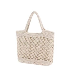 WIGUYUN Cotton Crochet Shoulder Bag Casual Tote Handbag Hollow Out Bohemian Top Handle Purse,White