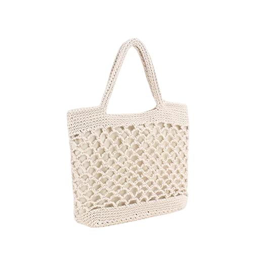 WIGUYUN Cotton Crochet Shoulder Bag Casual Tote Handbag Hollow Out Bohemian Top Handle Purse,White