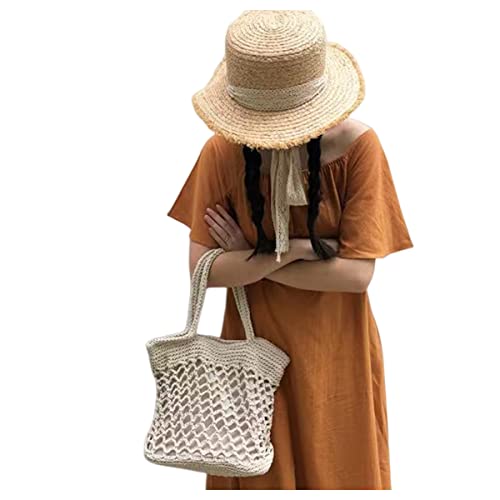 WIGUYUN Cotton Crochet Shoulder Bag Casual Tote Handbag Hollow Out Bohemian Top Handle Purse,White