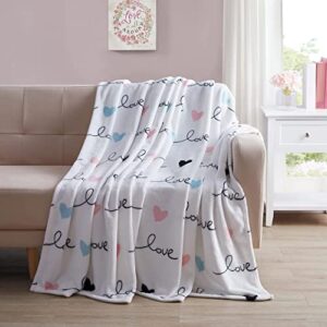 VCNY Valentine Soft Throw Blanket: All You Need is Love Love Love, Blue Pink Black White, Accent for Couch Sofa Chair Bed or Dorm (Design 6)