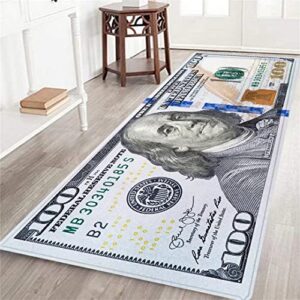 dinjuna hundred dollar bills long runner rug for hallway 100 bill usa money area non-slip large floor carpet mat washable kitchen rugs indoor doormat entrance door mats living room, 23.6×70.8inch