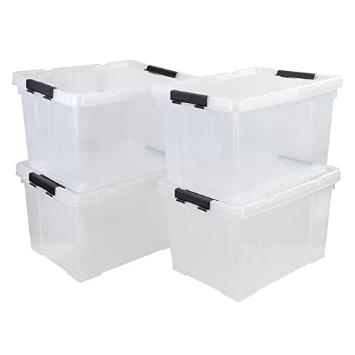 Neadas 34 Quart Plastic Storage Bin with Wheels, Clear Storage Tote Bin, Pack of 4