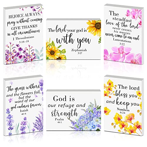 6 Pieces Bible Verse Mini Wood Signs Inspirational Christian Wooden Decors Farmhouse Wood Decor Inspirational Rustic Decorative Sign Scripture Tabletop Art Decor Wood Blocks for Home Table