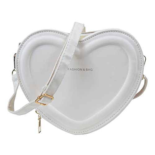 Svtose Cute Heart Bag Heart Crossbody Shoulder Bag, PU Leather Shoulder Purses for Women (White)