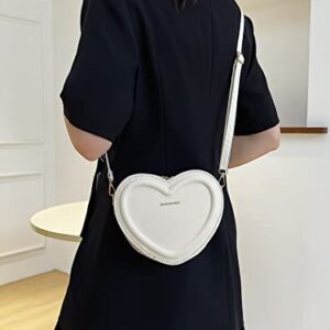 Svtose Cute Heart Bag Heart Crossbody Shoulder Bag, PU Leather Shoulder Purses for Women (White)