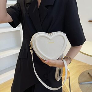 Svtose Cute Heart Bag Heart Crossbody Shoulder Bag, PU Leather Shoulder Purses for Women (White)