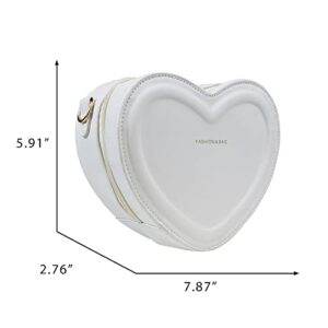 Svtose Cute Heart Bag Heart Crossbody Shoulder Bag, PU Leather Shoulder Purses for Women (White)