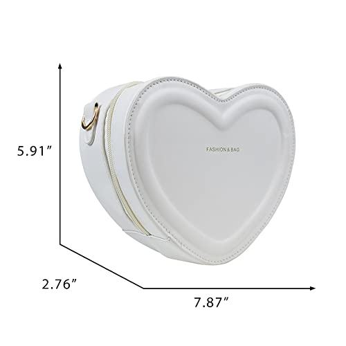 Svtose Cute Heart Bag Heart Crossbody Shoulder Bag, PU Leather Shoulder Purses for Women (White)