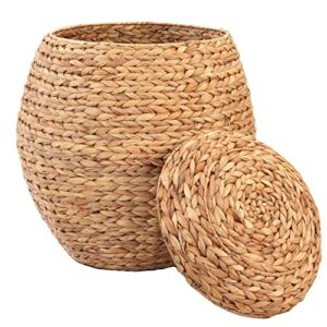 Water Hyacinth Natural Multipurpose Barrel Storage Tub with Lid, Basket for Organizing, Ottoman Stool