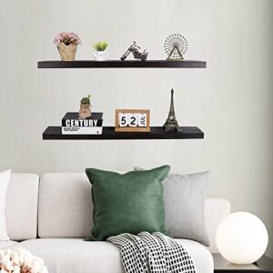 QTSARTISAN Floating Shelf Set — Rustic Solid Wood Hanging Rectangle Wall Shelves with Invisible Metal Brackets for Bedroom, Bathroom, Living Room and Kitchen (Black, 36" x 5.9")