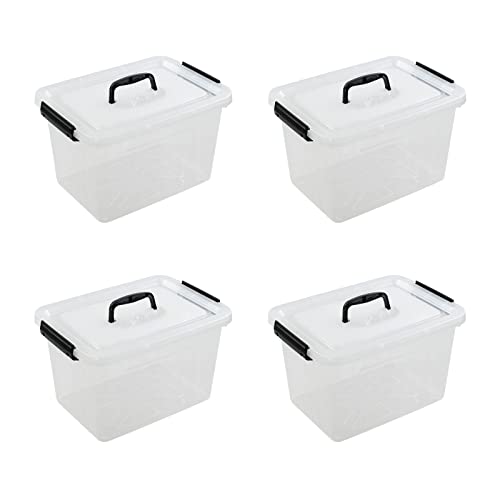 Farmoon 12 Quart Clear Storage Bin, Plastic Latching Box with Handle, 4 Packs