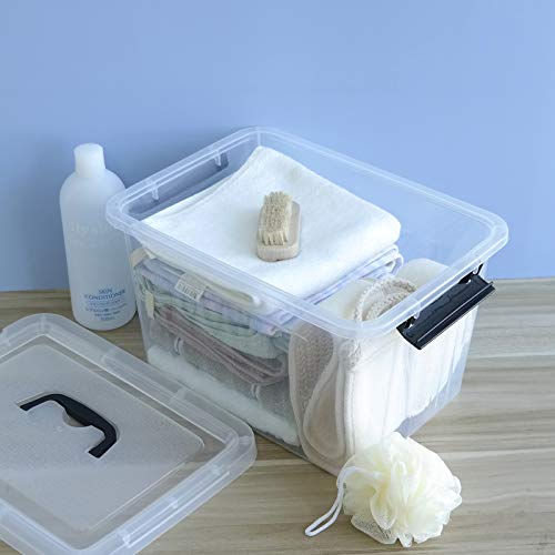 Farmoon 12 Quart Clear Storage Bin, Plastic Latching Box with Handle, 4 Packs