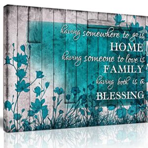 LAOTOART Inspirational Bathroom Decor Wall-Art for Bedroom - Teal Flower Motivational Quotes Wall Decor for Dining Room Canvas Wall Art Ready to Hang