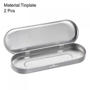 uxcell Metal Tin Box, 2pcs 6.89" x 2.36" x 0.71" Rectangular Empty Tinplate Storage Containers with Hinged Lids, Silver Tone