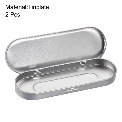 uxcell Metal Tin Box, 2pcs 6.89" x 2.36" x 0.71" Rectangular Empty Tinplate Storage Containers with Hinged Lids, Silver Tone