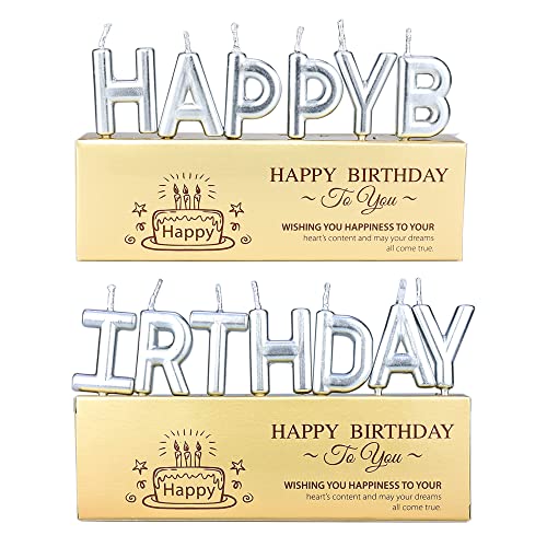 LOEVEVRY Happy Birthday Candles Set – 13 Count，Happy Birthday Metallic Letter Candle Cake Topper，Birthday Party Baby Bridal