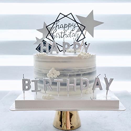 LOEVEVRY Happy Birthday Candles Set – 13 Count，Happy Birthday Metallic Letter Candle Cake Topper，Birthday Party Baby Bridal