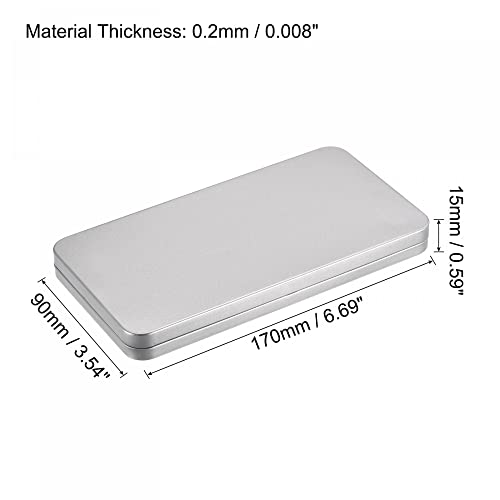 uxcell Metal Tin Box, 6.69" x 3.54" x 0.59" Rectangular Empty Tinplate Storage Containers with Lids, Silver Tone