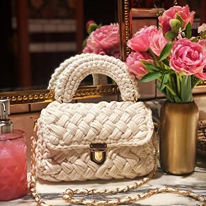 Trendy Summer Woven Crossbody Bag for Women- handmade to wear as Clutch, Top Handle, or shoulder strap for an everyday purse (Cream)